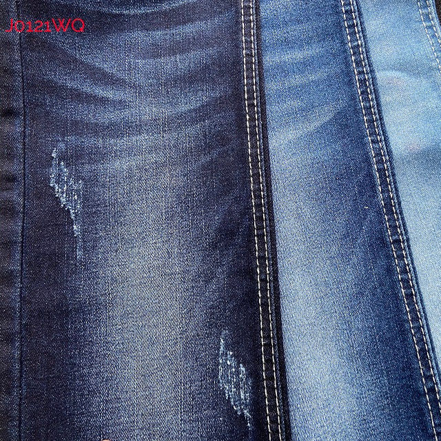 fresh denim fabrics for women jeans with clear warp slub in dark blue color